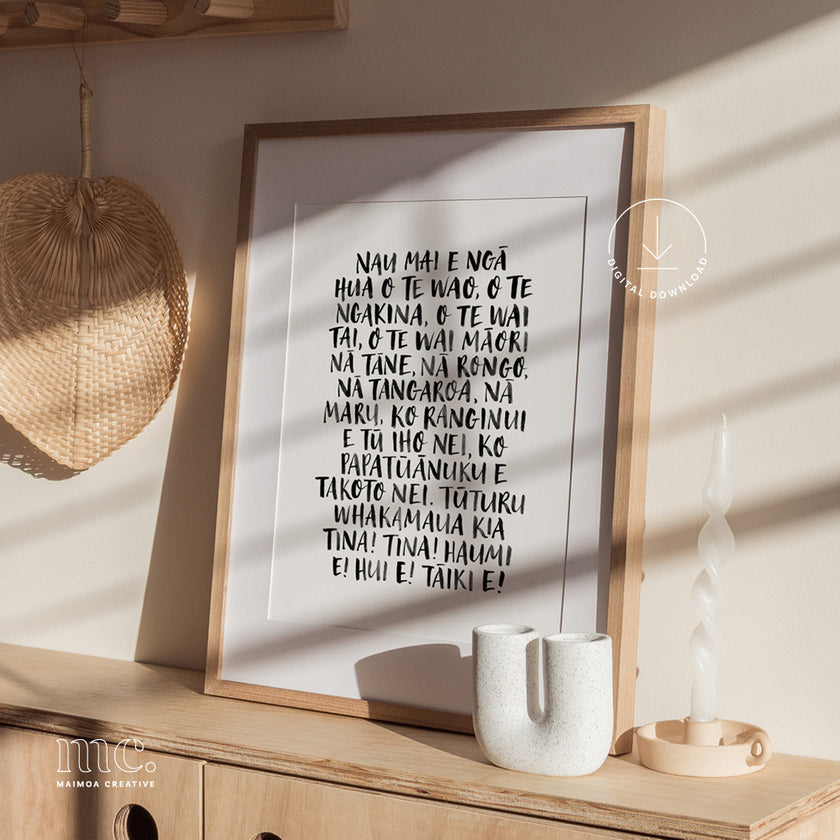 'Nau mai e ngā hua' Karakia Kai Print - Instant Download | Maimoa Creative