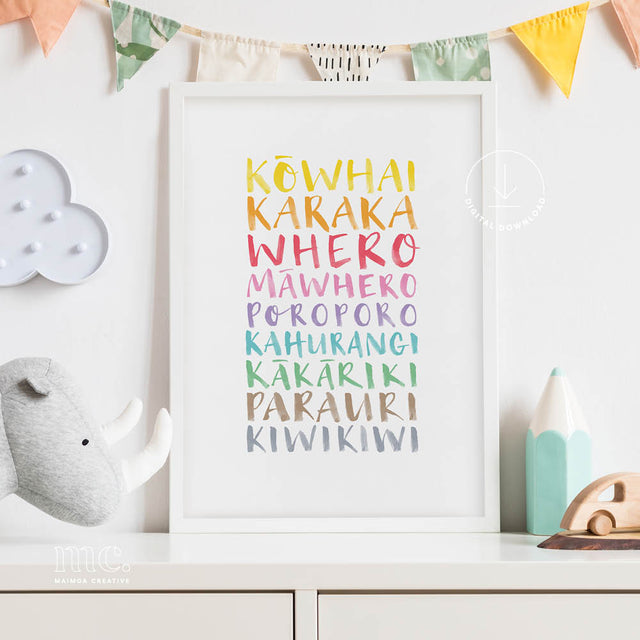 Ngā Tae | Te Reo Māori Colours Poster | Instant Download – Maimoa Creative