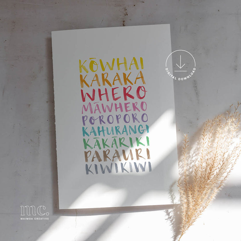 Ngā Tae — Te Reo Māori Colours Poster | Instant Download – Maimoa Creative